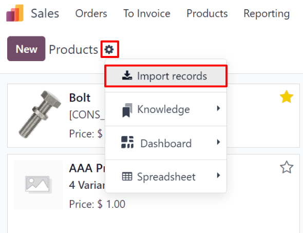 Import products — Odoo 17.0 documentation