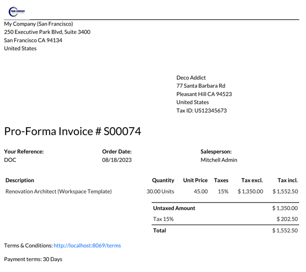 Pro-forma invoices — Odoo 17.0 documentation